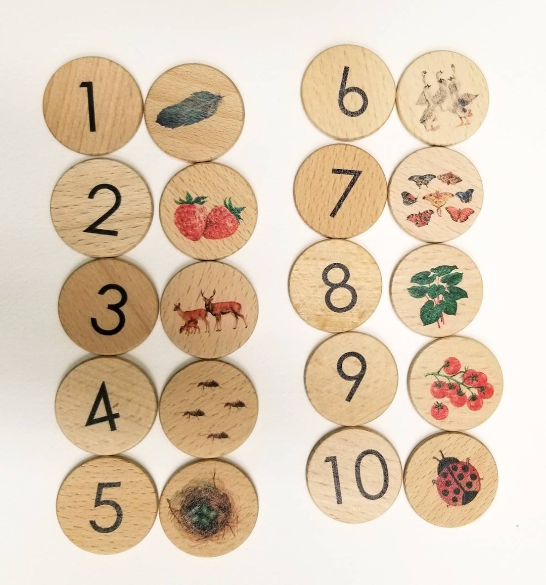 Wooden Memory Puzzle Number Matching Game Counting Game Nature Numbers ...