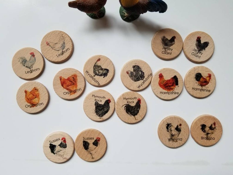Wooden memory game chicken breed hen rooster match | Etsy