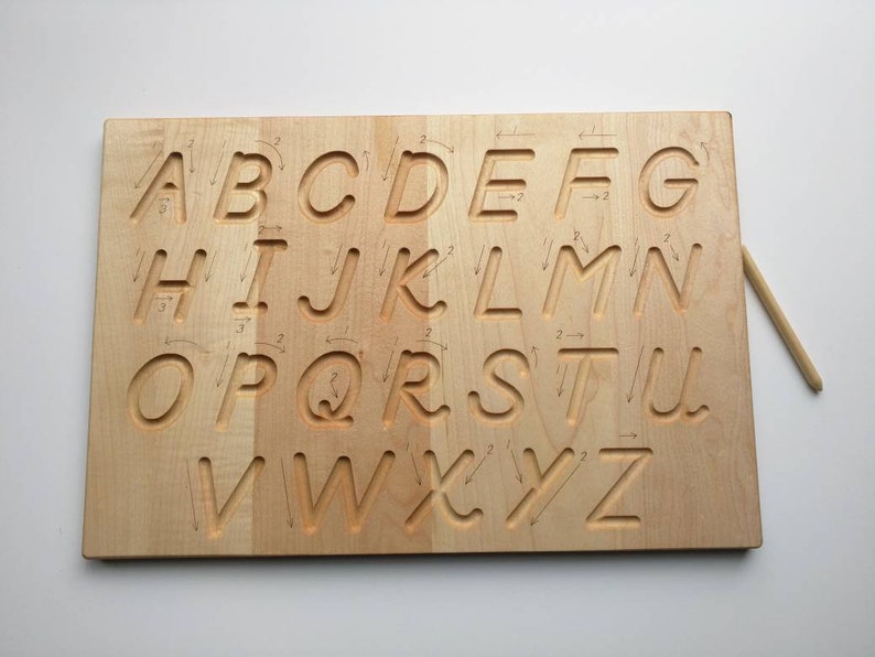 Alphabet tracing board Natural wood D'Nealian font | Etsy