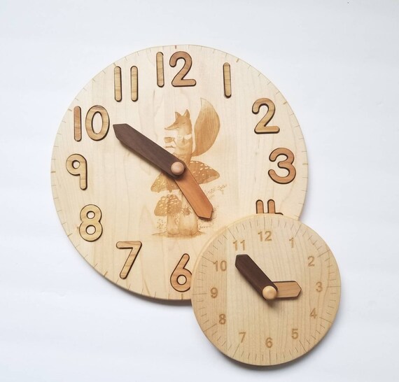 Wooden toy clock with minute and hour in different shades for | Etsy