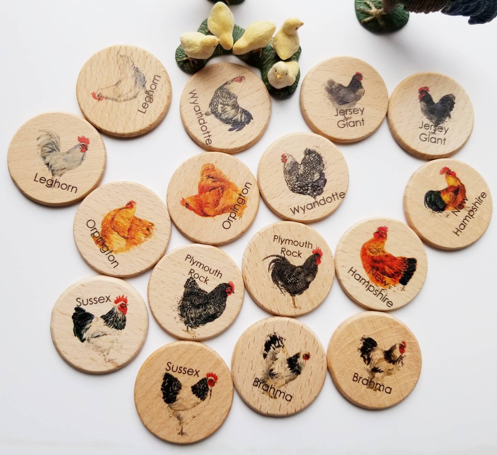 Wooden memory game chicken breed hen rooster match | Etsy