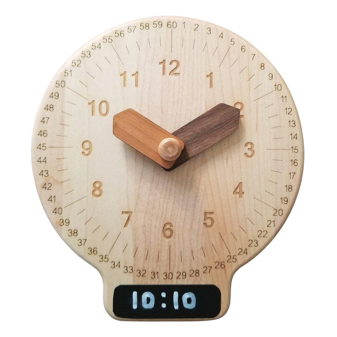 Analog to Digital Learning Clock, Learn to Tell Time, Wooden Toy Clock ...
