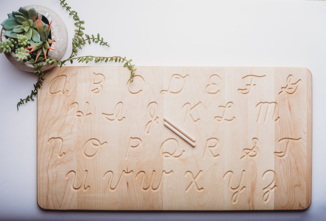 Cursive Alphabet Tracing Board Wooden Alphabet Board - Etsy UK