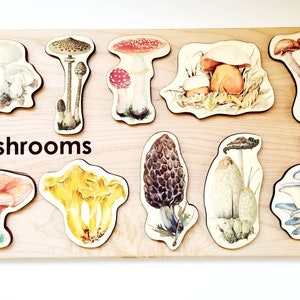 Mushroom Wooden Puzzle Montessori Wooden Puzzle Gift for Kids Nature ...