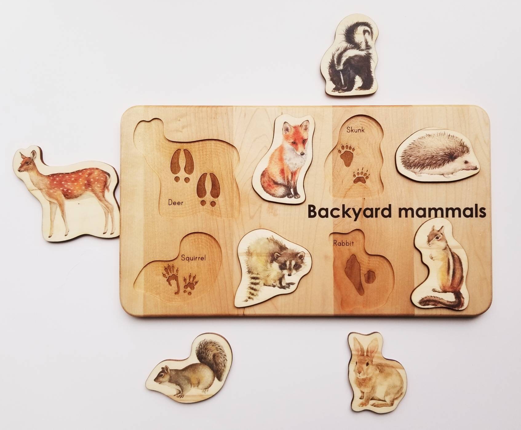 Woodland animals toys Backyard mammals puzzle wooden | Etsy