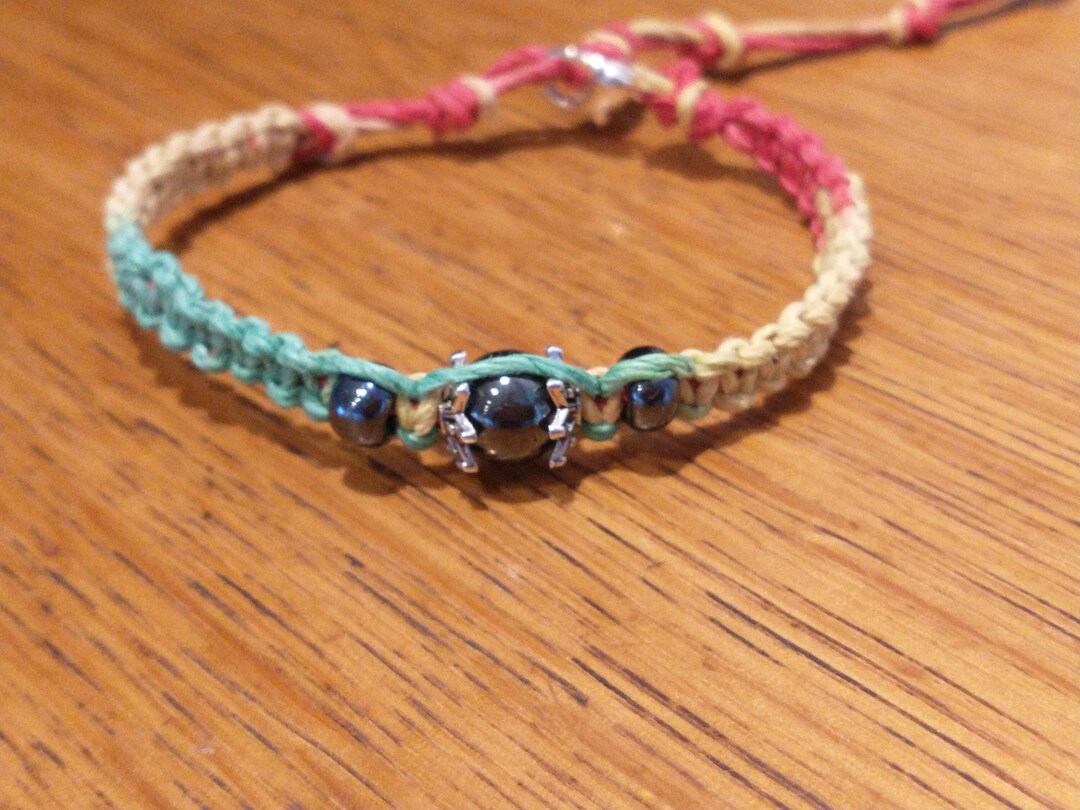 Rasta Hematite Stone Hemp Bracelet Boho Bracelet Bohemian - Etsy