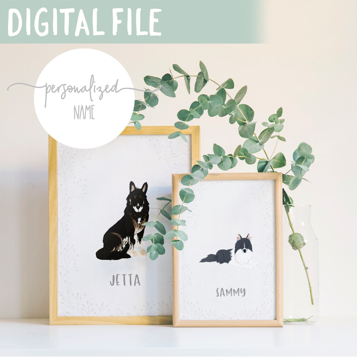 DIGITAL FILE, Personalized PRINTABLE Pet Portrait, Pet Illustration ...