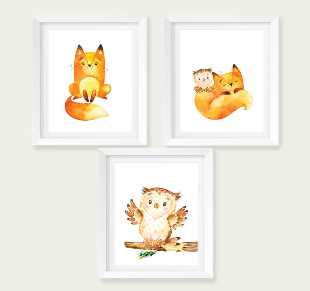 Instant Download, Woodland Animals, Set of 3, Fox, Fox & Owl, Owl ...