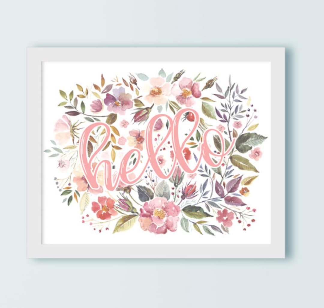 Instant Download, Hello, Floral Wreath, Boho Chic, Home Decor, House ...