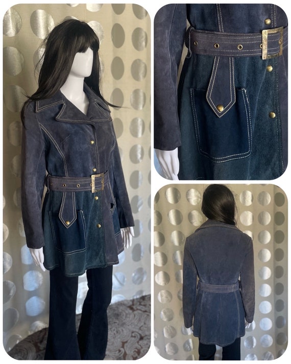 1960s Vintage Ultra Mod Hippie Psychedelic Blue Suede… - Gem