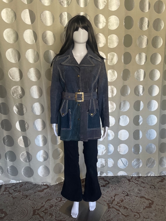 1960s Vintage Ultra Mod Hippie Psychedelic Blue Suede… - Gem