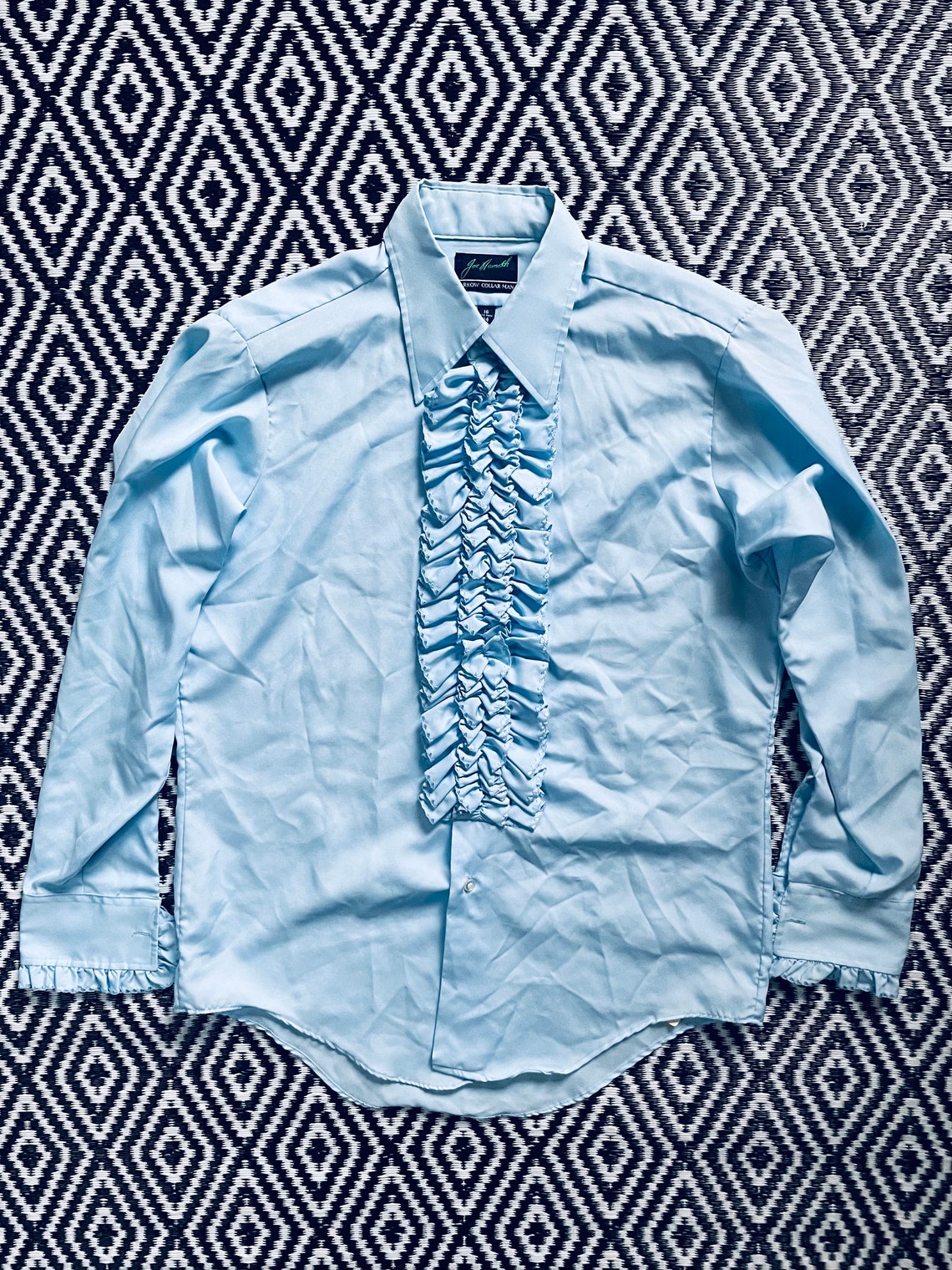 60s 70s Vintage Psychedelic Mod Dandy Ruffle Dress Shirt, 1970s Light ...