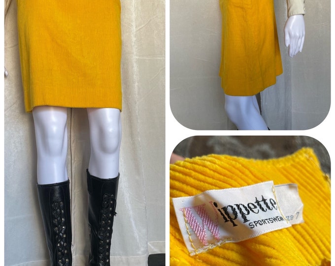 60s 70s Vintage Mustard Yellow Mod Corduroy Mini Skirt, 1960s Vintage ...