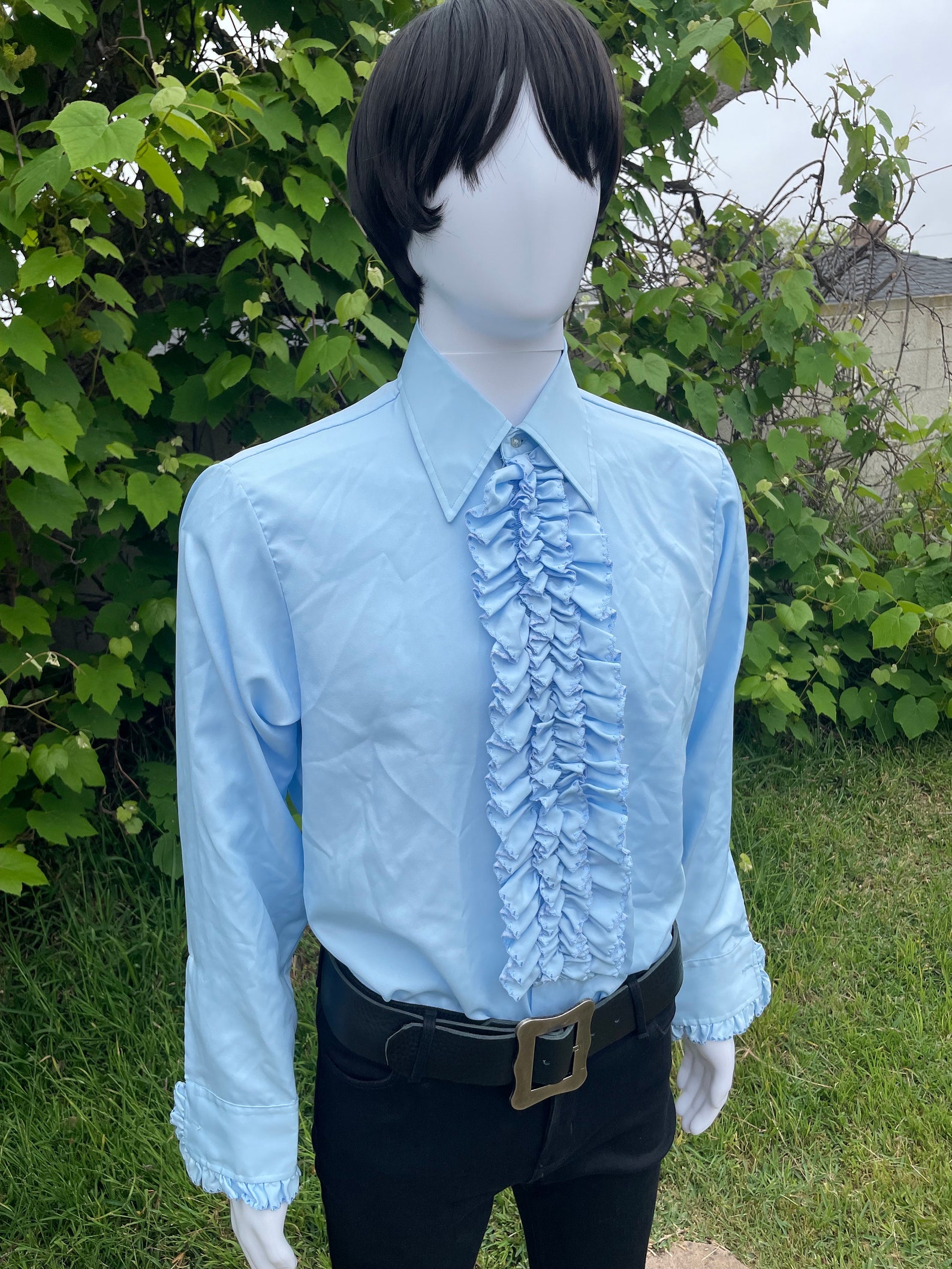 60s 70s Vintage Psychedelic Mod Dandy Ruffle Dress Shirt, 1970s Light ...