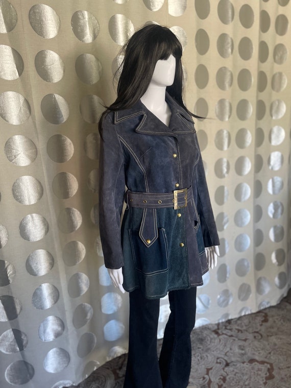 1960s Vintage Ultra Mod Hippie Psychedelic Blue Suede… - Gem