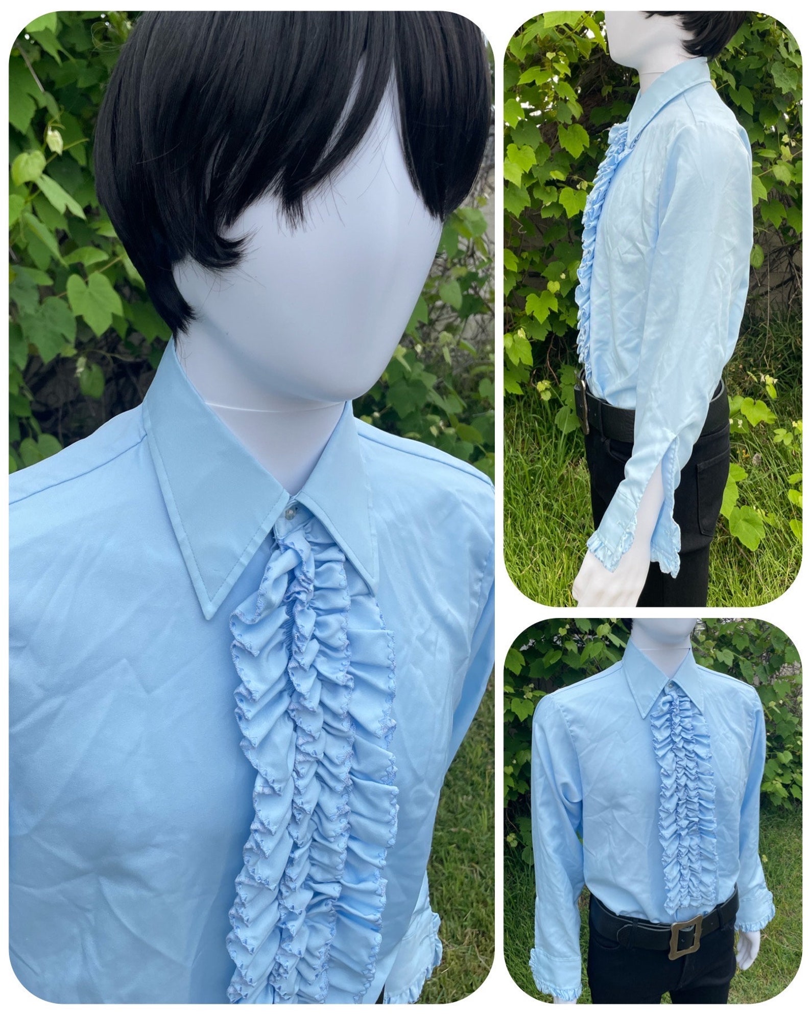 60s 70s Vintage Psychedelic Mod Dandy Ruffle Dress Shirt, 1970s Light ...