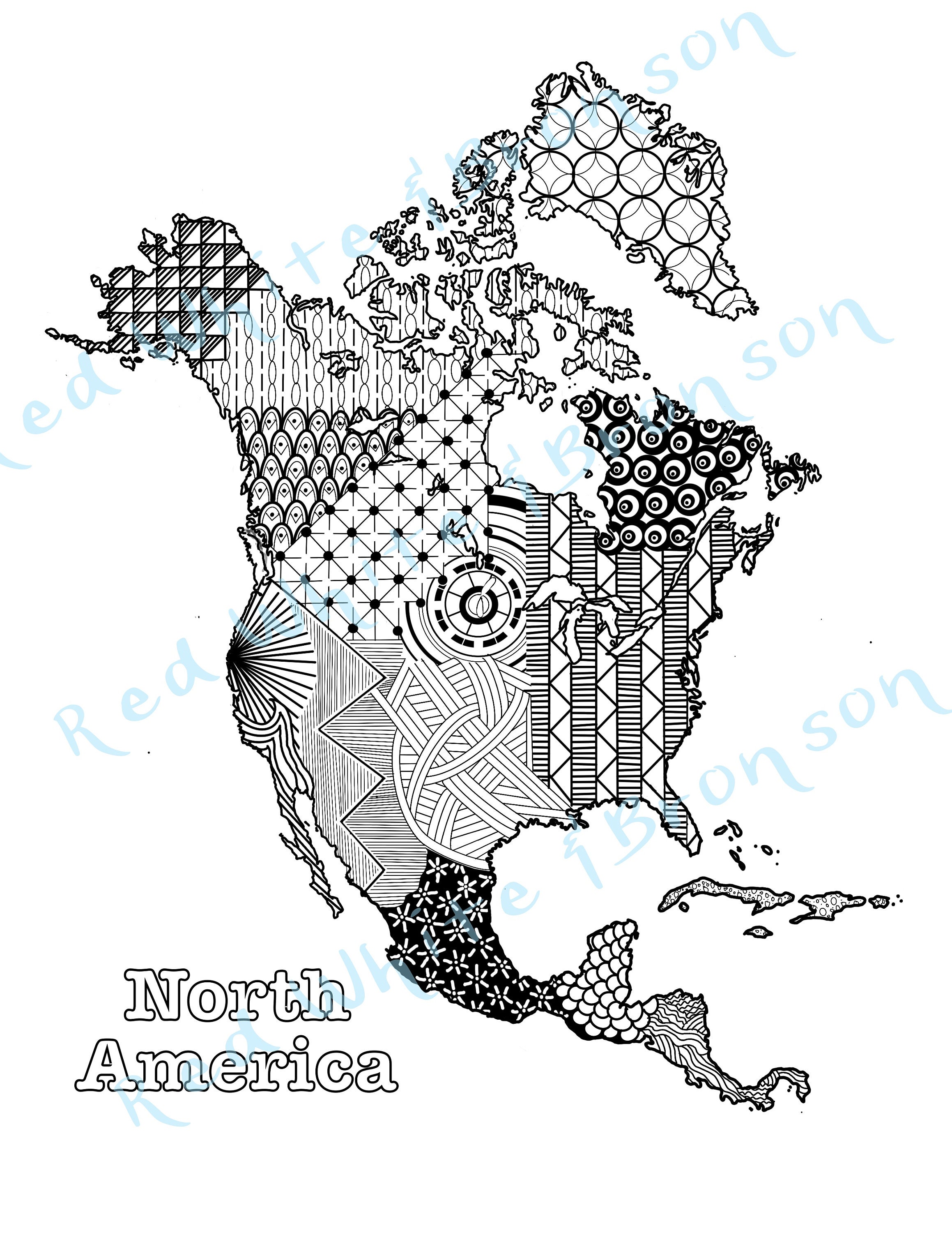 North America Zentangle Coloring Page - Etsy