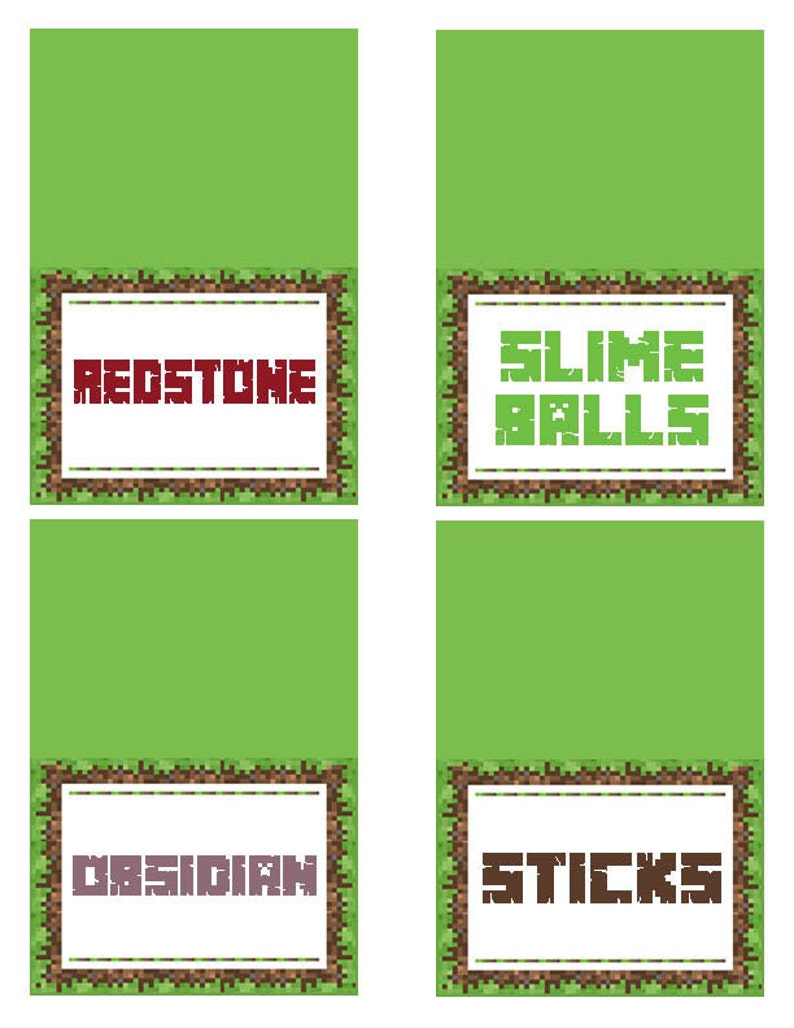 Mine Block Inspired Food Tents / Labels Digital DIY, Printable With ...