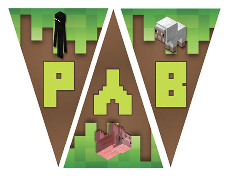 Mine Block Inspired Flag Birthday Banner, DIY, Printable, Digital ...