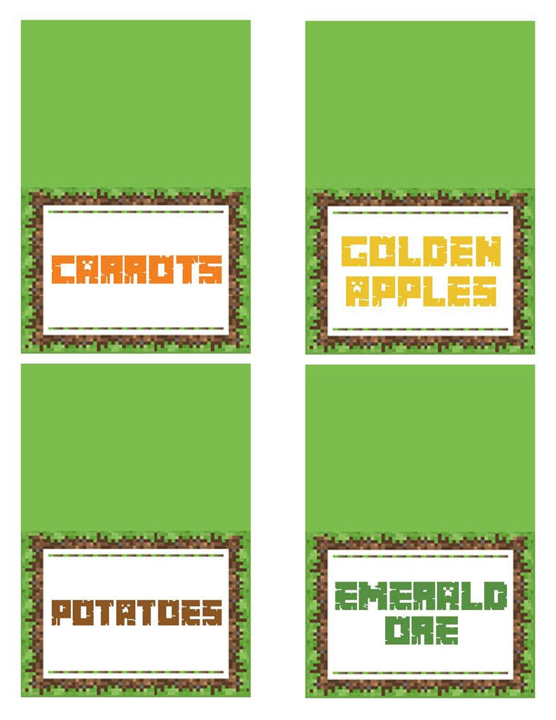 Mine Block Inspired Food Tents / Labels Digital DIY, Printable With ...