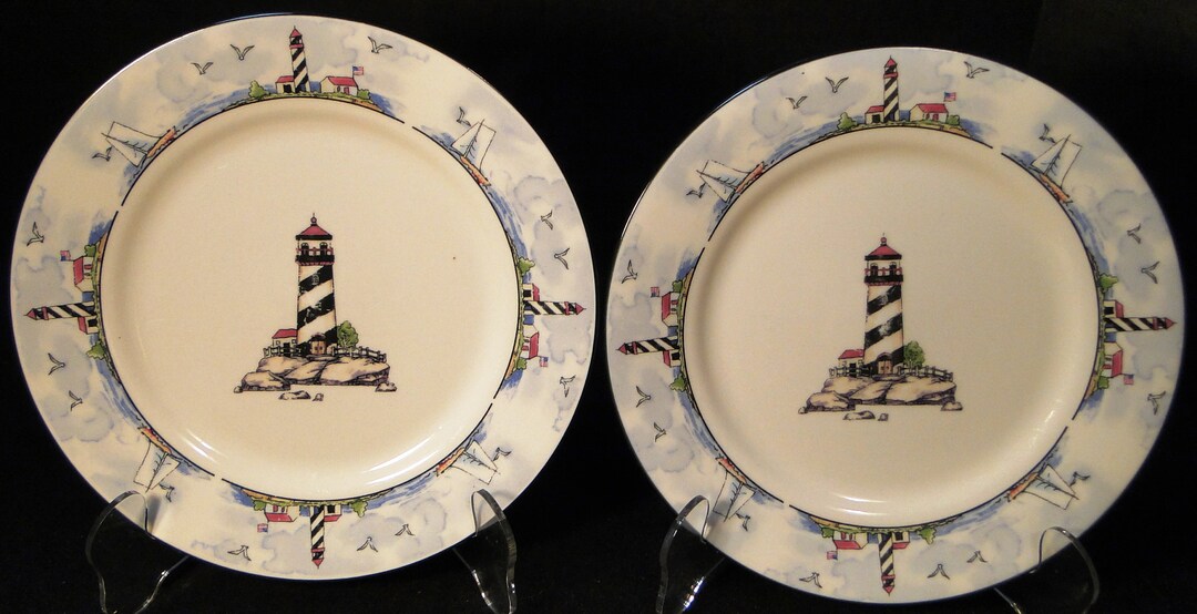 Coastal Lighthouse Salad Plates - Nautical Beach House Decor - Set of 2 ...