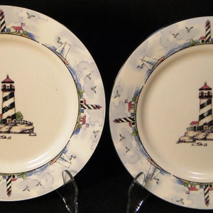 Coastal Lighthouse Salad Plates - Nautical Beach House Decor - Set of 2 ...