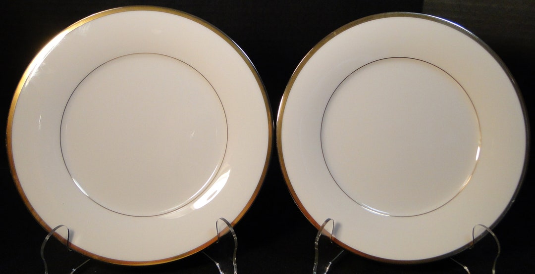 Noritake Gold and Platinum Salad Plates 8 1/4" 7713 Fine China Set 2 ...