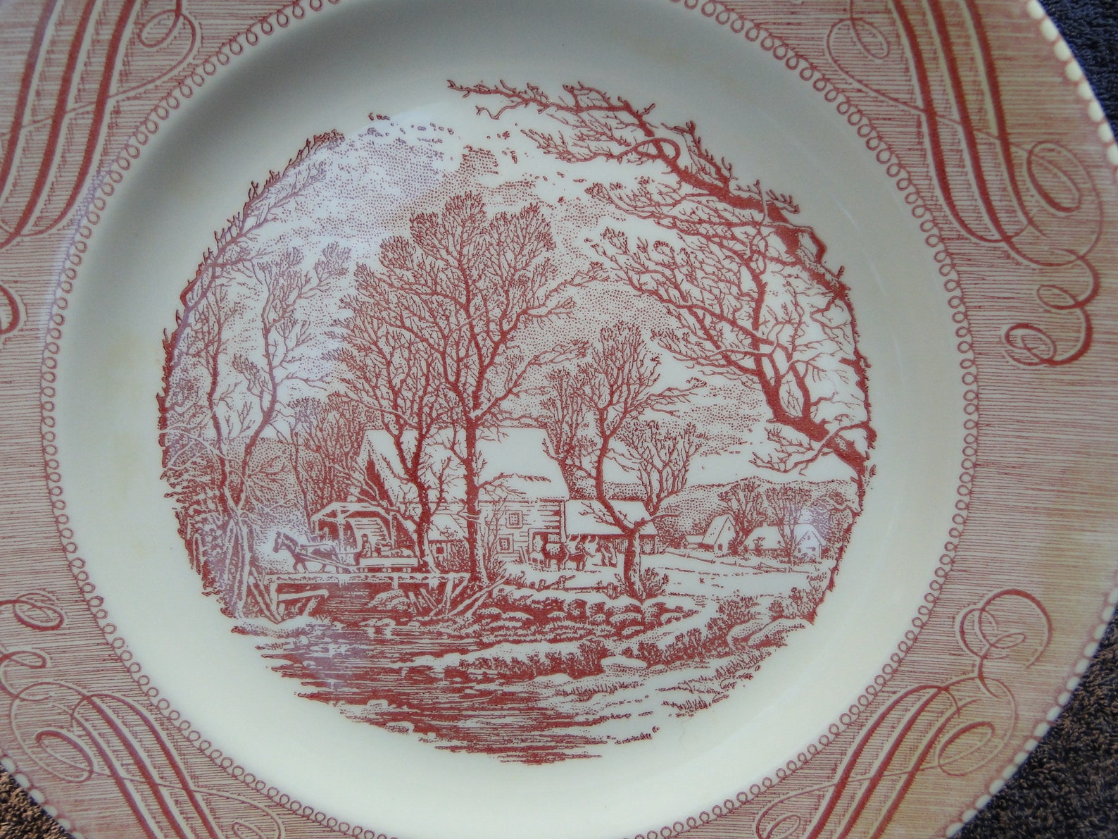 Royal China Currier Ives Pink Dinner Plates 10 The Old | Etsy