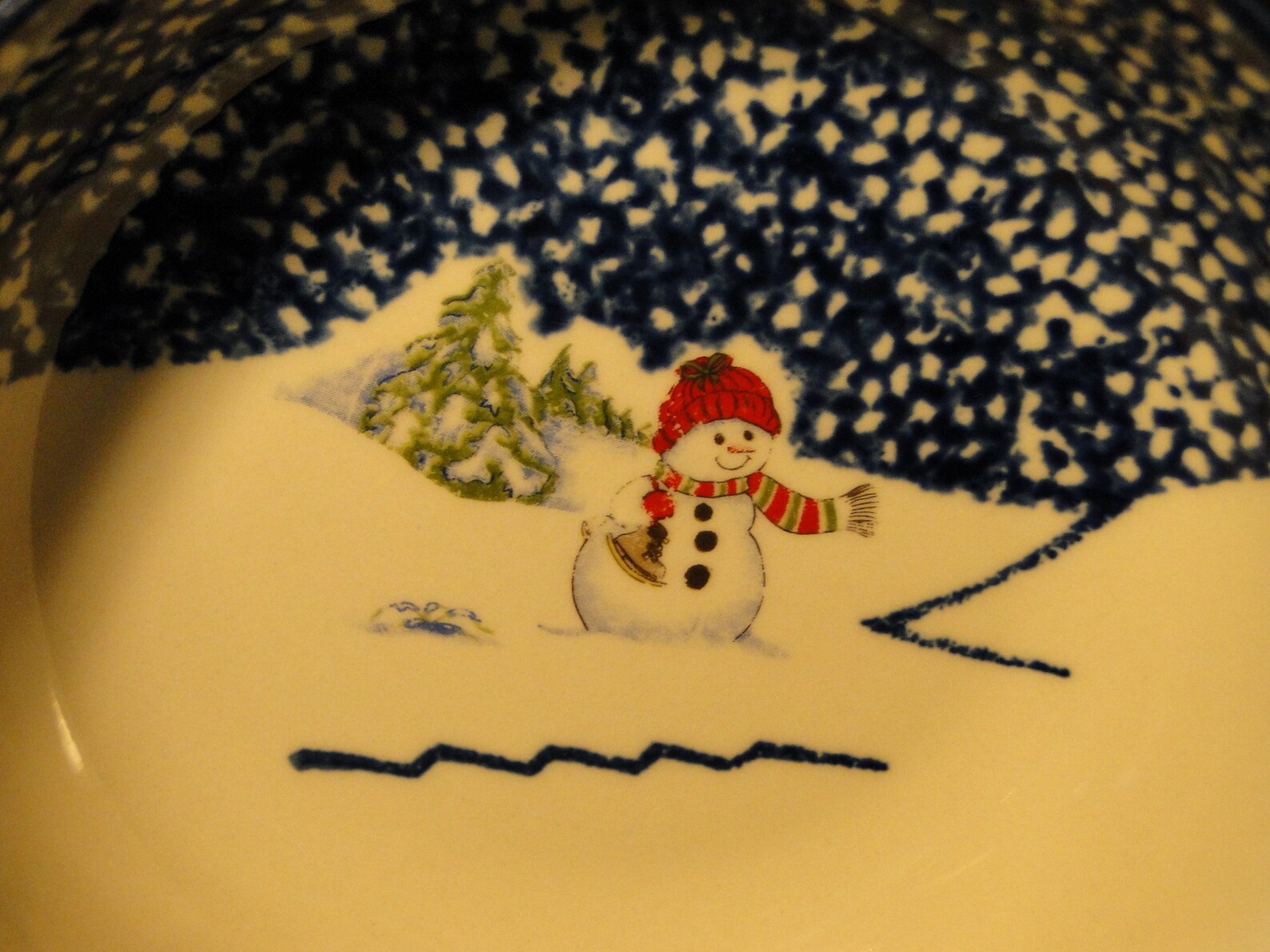 Thomson Pottery Snowman Cereal Bowls 6 1/2" Blue White Winter Scene Set ...