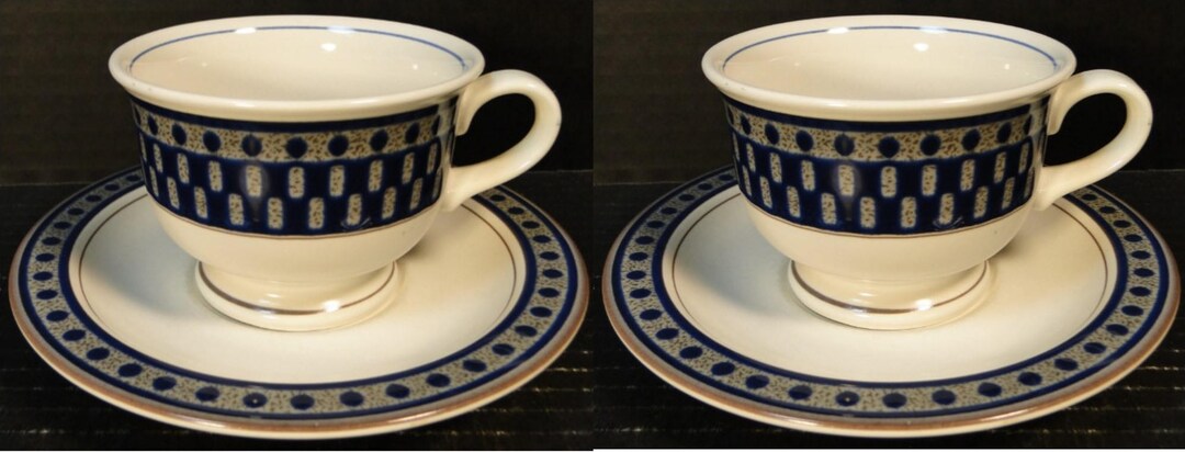 Mikasa Aztec Blue Cup Saucer Sets CB009 Potter's Touch 2 Excellent - Etsy