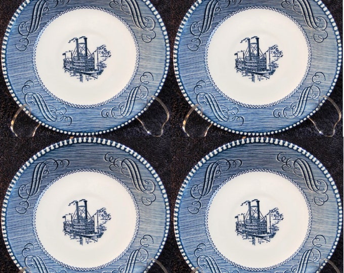 Royal China Currier Ives Blue & White Saucers Set of 4 Excellent - Etsy