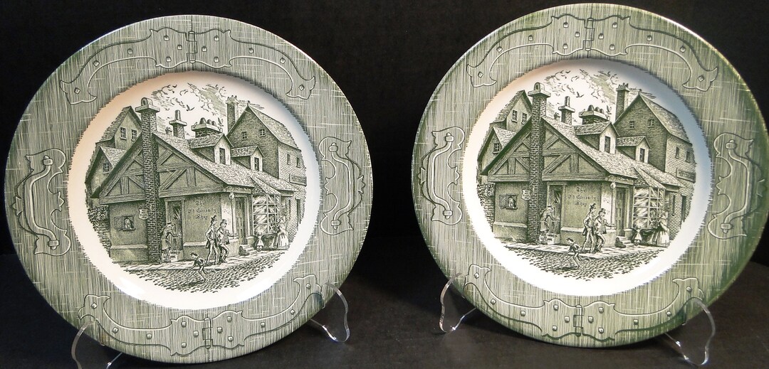 Royal China the Old Curiosity Shop Dinner Plates 10" 50's Vintage Set ...
