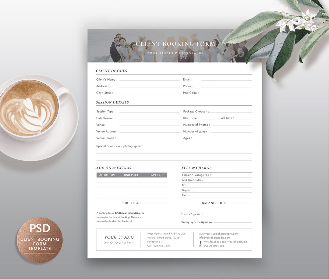 Client Booking Form Template, Photography Order Booking Form for ...