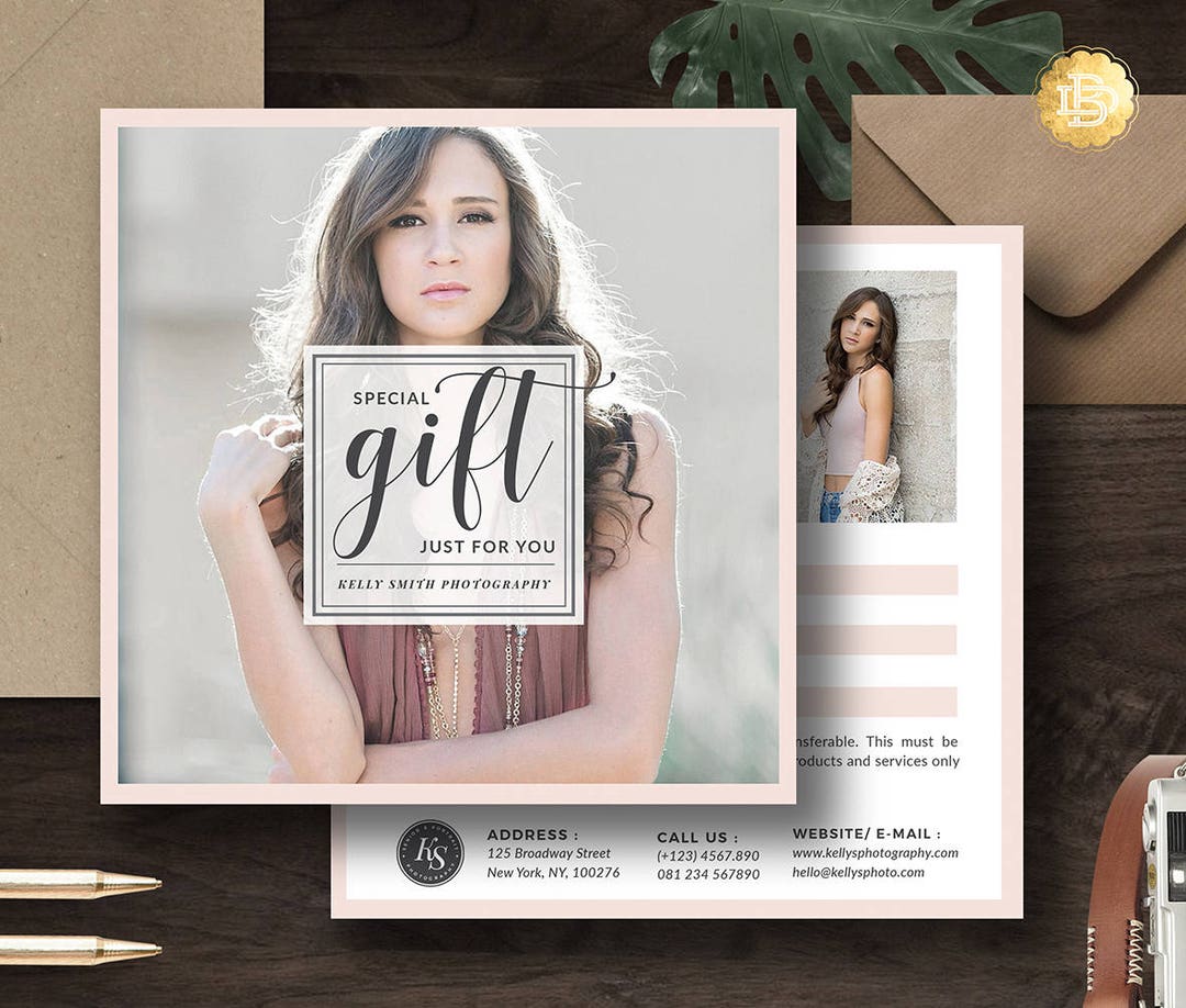 Photography Gift Card Template, Photoshop Gift Certificate Template for ...
