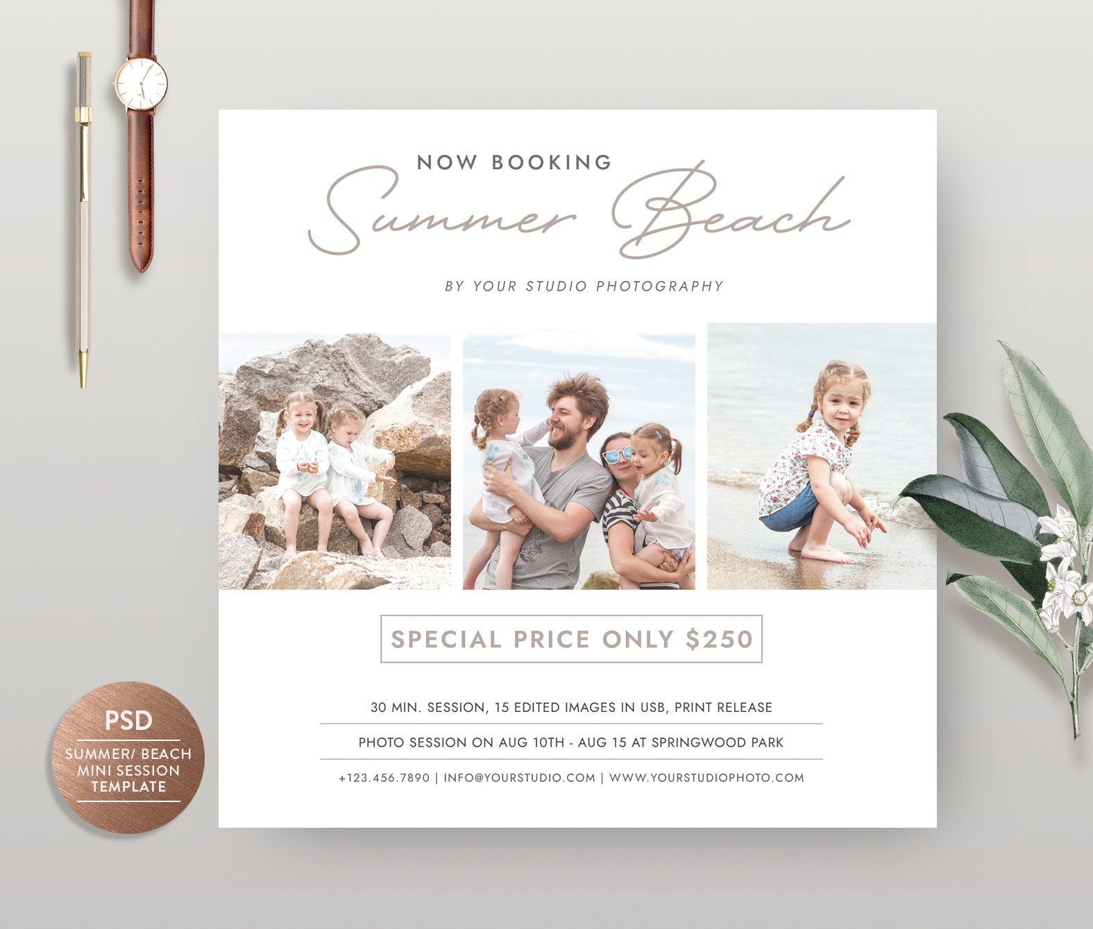 Summer Family Mini Session Template for Photographers, Beach Mini ...