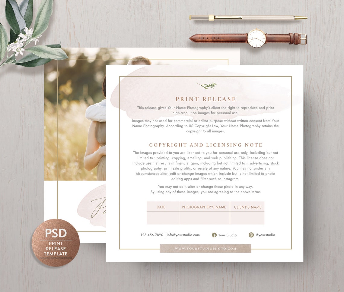 Print Release Template for Photographer Photo Print Release - Etsy
