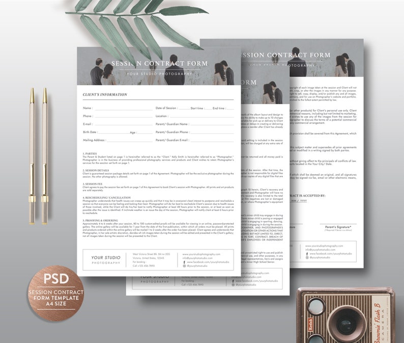 Session Contract Template for Photographer Photography - Etsy