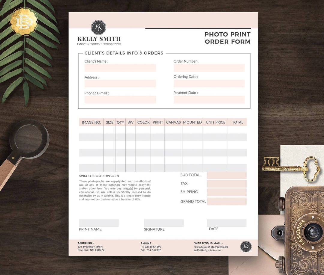 Print Order Template for Photographer, Photography Print Order Form in ...