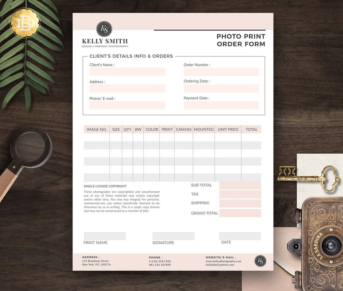 Print Order Template for Photographer Photography Print Order - Etsy