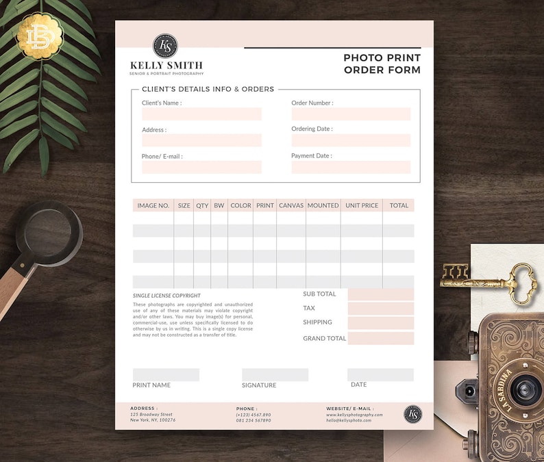 Print Order Template for Photographer Photography Print Order - Etsy