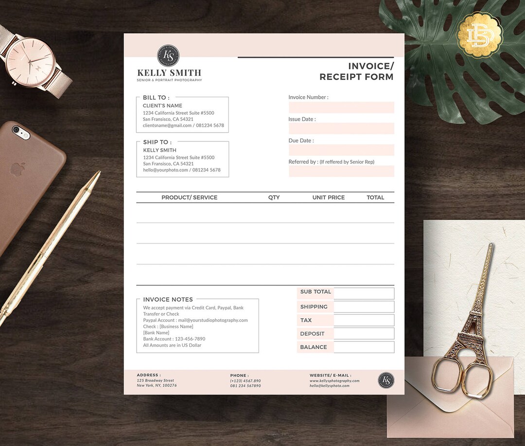 Invoice Template for Senior Photographer, Photography Invoice Receipt ...