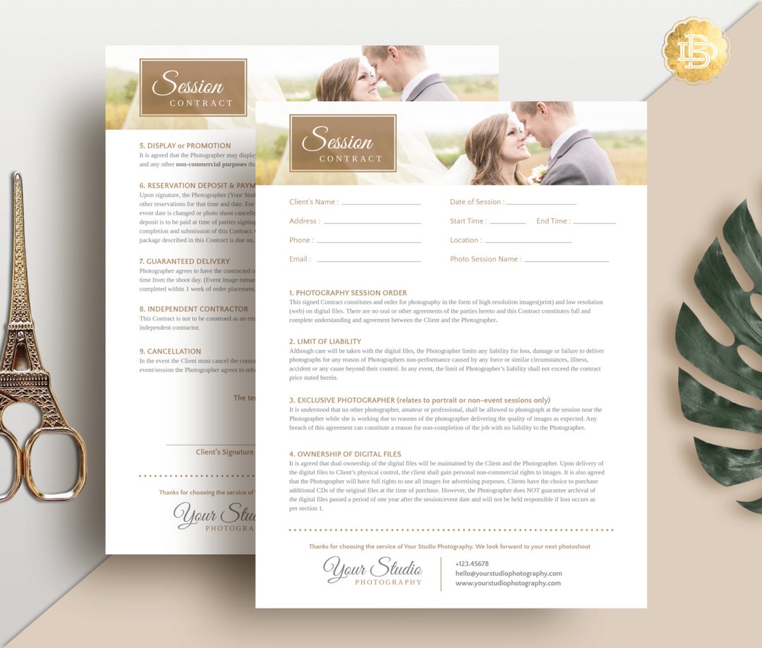 Session Contract Template for Photographer, Photography Contract Form ...