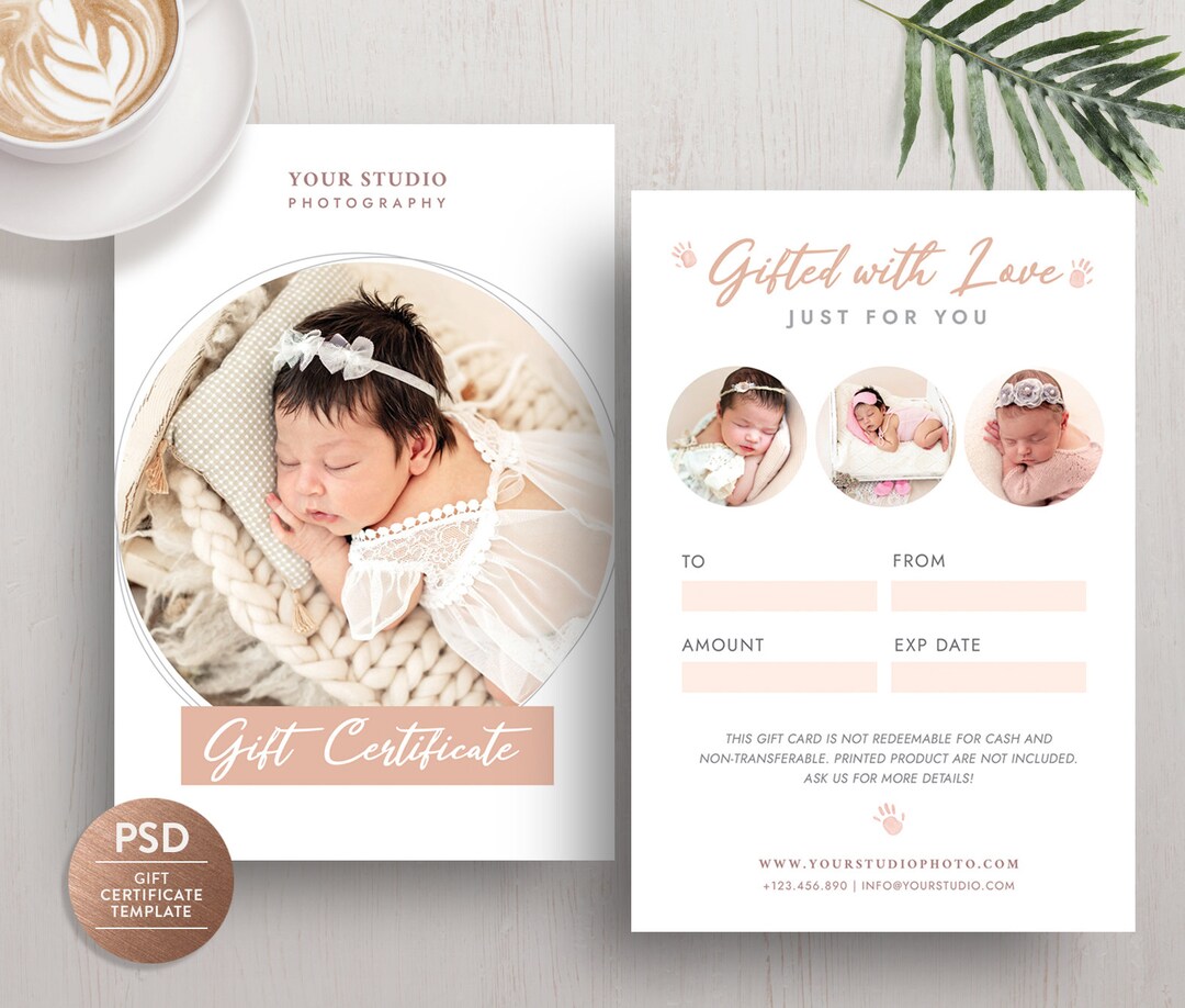 Photography Gift Card Template, Photoshop Gift Certificate Template for ...