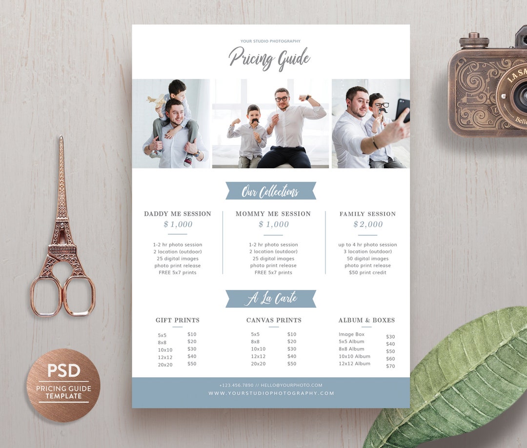 Pricing Guide Photoshop Template, Photography Pricing Design, Photo ...