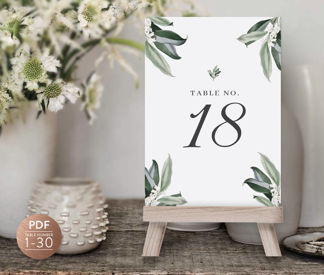 Greenery Table Numbers for Wedding, Greenery Table Numbers Template, Elegant Wedding Table ...