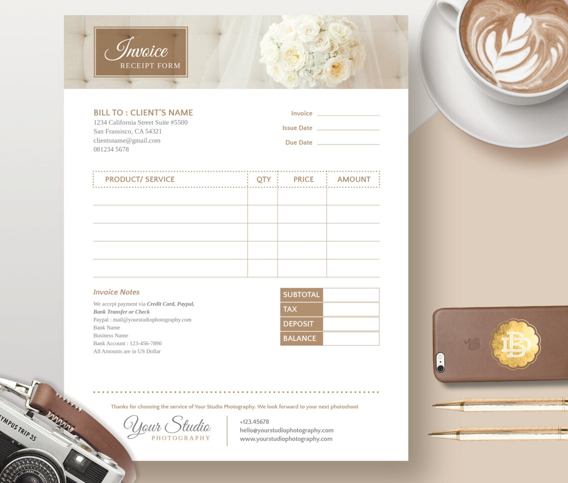 Invoice Template for Photographer Photography Invoice Receipt - Etsy