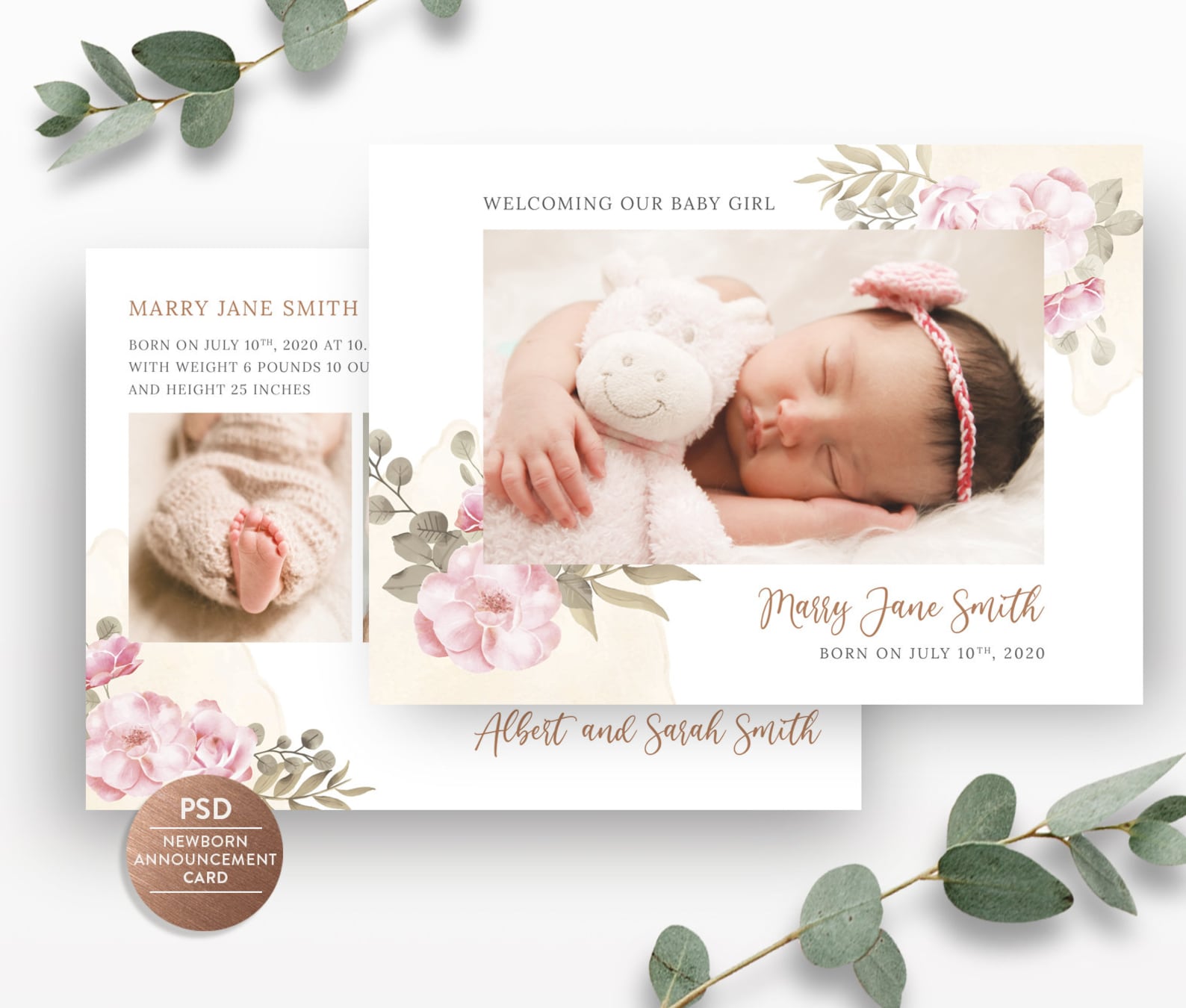 Floral Baby Birth Announcement Template: 7x5 PSD (instant Download) - Etsy