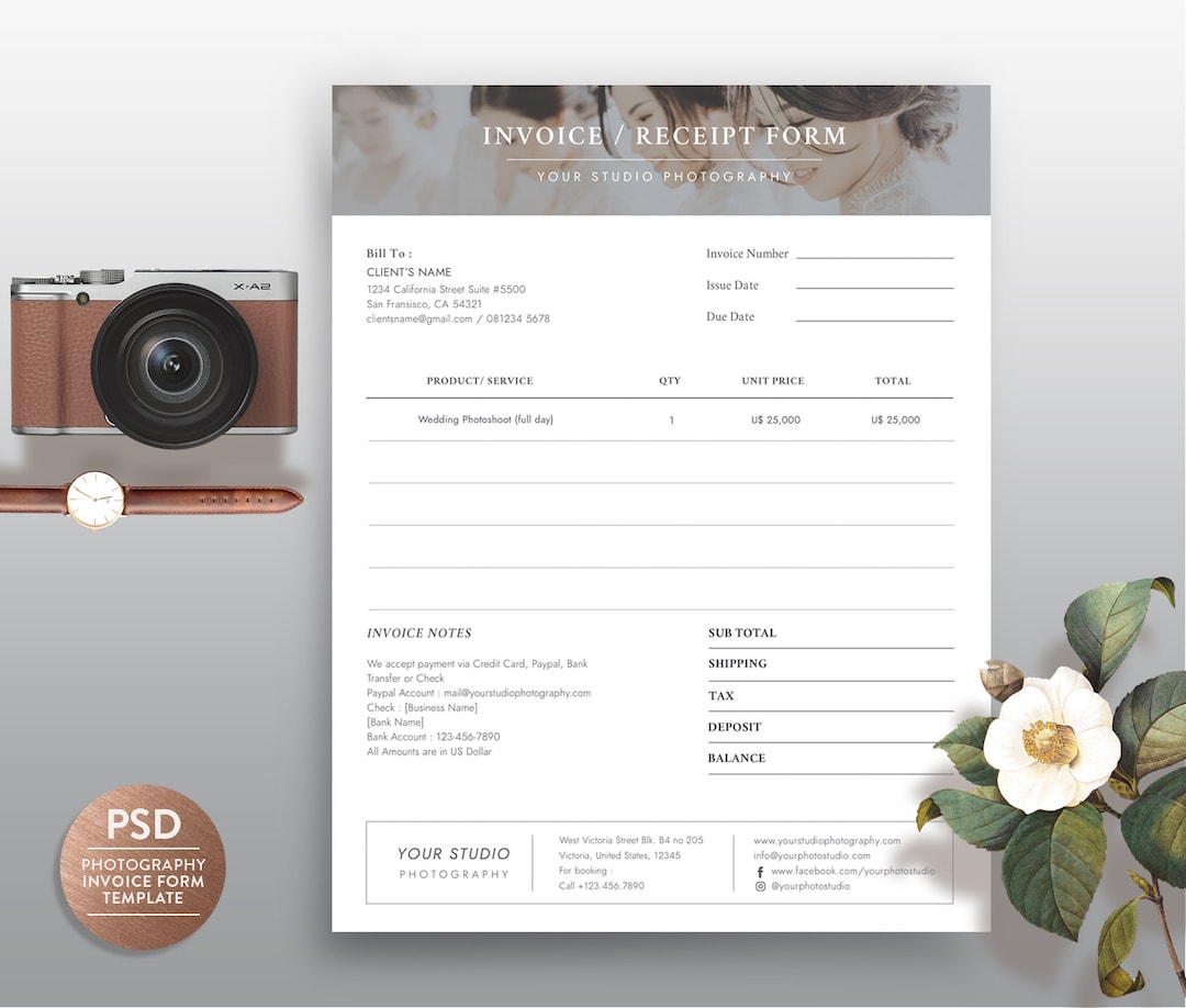 Invoice Template for Photographer, Photography Invoice Receipt Form in ...