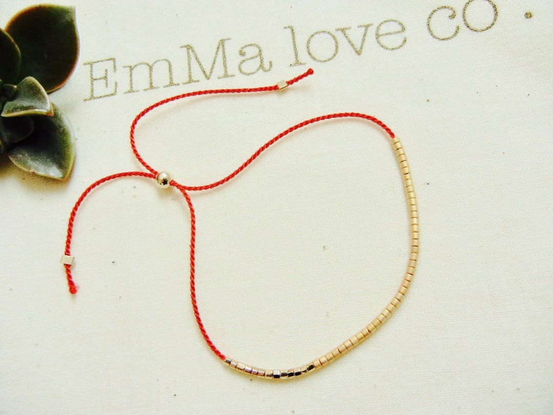 Red and Gold Bracelet / Silk String Bracelet / Stackable Bracelet ...