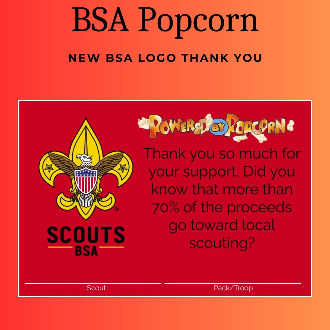 Boy Scout Popcorn Thank You Note New BSA Logo 2023 Design - Etsy